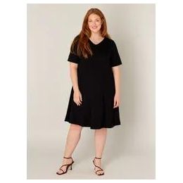 Shirtkleid Base Level Curvy "Abernathy", Damen, Gr. 54 (56), N-Gr, schwarz, Jersey, Obermaterial: 94% Viskose, 6% Elasthan, unifarben, Basic, figurumspielend, V-Ausschnitt, abnehmbar, Kleider Shirtkleid, Sommerkleid In leicht ausgestellter Form