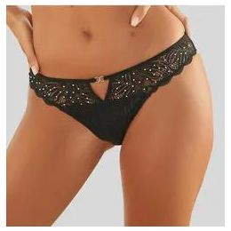 String Lascana, Damen, Gr. 44/46, schwarz, Microtouch, Obermaterial: 87% Polyamid, 13% Elasthan, k&ouml;rpernah, Unterhosen String, rundherum besetzt mit feinen Kristallsteinen