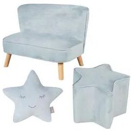 Kindersitzgruppe Roba "Lil Sofa", blau (hellblau, sky), Sitzm&ouml;bel-Sets, Kinder, Samt, bestehend aus Kindersofa, Kinderhocker und Dekokissen in Sternform