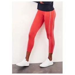 H.I.S. Leggings H.I.S, Damen, Gr. 48/50, N-Gr, rot, Single Jersey, Obermaterial: 95% Baumwolle, 5% Elasthan, unifarben, Basic, figurbetont lang, Hosen Leggings, mit schmalen Streifen, Loungewear