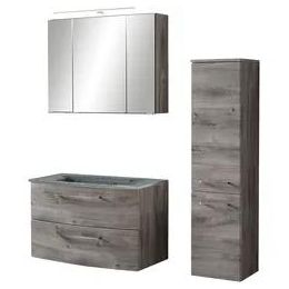 Badezimmer-Set Welltime "Windau", braun (eiche ribbeck), B:110cm H:200cm T:49cm, Kastenm&ouml;bel-Sets, bestehend aus Waschtisch-Set mit Midischrank, Breite 110 cm