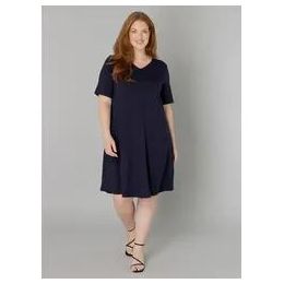 Shirtkleid Base Level Curvy "Abernathy", Damen, Gr. 44, N-Gr, blau (navy dunkelblau), Jersey, Obermaterial: 94% Viskose, 6% Elasthan, unifarben, Basic, figurumspielend, V-Ausschnitt, abnehmbar, Kleider Shirtkleid, Sommerkleid In leicht ausgestellter Form