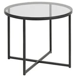 Couchtisch Actona GROUP "Conrad, TOPSELLER runder Kaffeetisch, Scandi design, B: 55", schwarz, B:55cm H:45cm T:55cm, Tische, Couchtisch, Tischplatte aus gerauchtem Glas, schwarzes Metallgestell, H: 45 cm