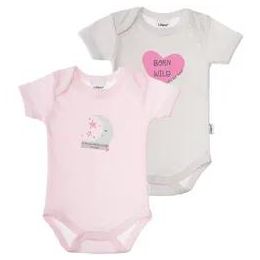 Body Liliput "Born wild", Jungen, Gr. 74/80, EURO-Gr&ouml;&szlig;en, rosa (rosa, grau), 100% Baumwolle, bedruckt, kurz, Rundhals, Bodys Body, im praktischen Doppelpack