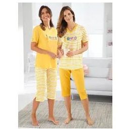 Schlafanzug Comtessa, Damen, Gr. 40/42, gelb (gelb, gelb, geringelt), 100% Baumwolle, Homewear-Sets Schlafanzug