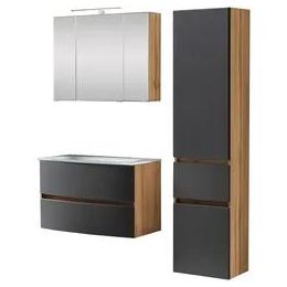 Badezimmer-Set Welltime "Kaunas", grau (matt grau, wotaneiche), B:120cm H:200cm T:49cm, Kastenm&ouml;bel-Sets, bestehend aus Waschtisch-Set mit Seitenschrank, Breite 120 cm