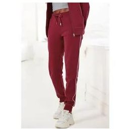 Relaxhose Kangaroos, Damen, Gr. 36/38, N-Gr, rot, Interlock, Obermaterial: 60% Baumwolle, 40% Polyester, unifarben, Basic, Basic lang, Hosen Relaxhose Homewear Hose, mit kontrastfarbenem Piping, Loungewear