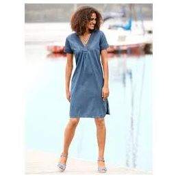 Jeanskleid Casual Looks "Kleid", Damen, Gr. 44, Normalgr&ouml;&szlig;en, blau (blau, bleached), 100% Baumwolle, unifarben, kurz, V-Ausschnitt, Kleider