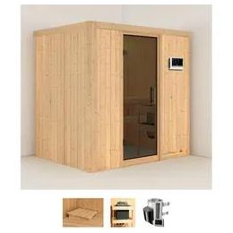 Sauna Karibu "Finja", beige (naturbelassen), Saunaofen, externe Steuerung, 3,6 kW, Saunen, Ofen 3,6 kW externe Strg.easy