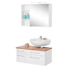 Badm&ouml;bel-Set Welltime "Davos", wei&szlig;, Siphonausschnitt rechts, Holzwerkstoff, Kastenm&ouml;bel-Sets, Badm&ouml;bel-Set, Spiegelschrank, Regal und Waschbeckenunterschrank