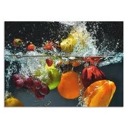K&uuml;chenr&uuml;ckwand Artland "Spritzendes Obst auf dem Wasser", bunt, B:70cm H:50cm, Aluminium, Spritzschutzw&auml;nde, Alu Spritzschutz mit Klebeband, einfache Montage