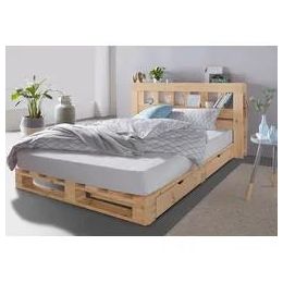 Palettenbett OTTO HOME "ALASCO " BESTSELLER Mit Schublade", beige (natur), B:140cm H:18cm L:200cm, Betten, zertifiziertes Massivholz, erweiterbar zum Doppel- oder Familienbett