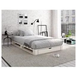 Palettenbett OTTO HOME "ALASCO " BESTSELLER Mit Schublade", wei&szlig;, B:120cm H:18cm L:200cm, Betten, zertifiziertes Massivholz, erweiterbar zum Doppel- oder Familienbett