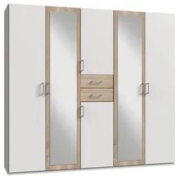 Kleiderschrank wimex "Diver Dreht&uuml;renschrank mit Spiegel, 180, 225 o. 270cm breit", wei&szlig; (wei&szlig;, struktureichefb hell, griffe alu), B:225cm H:207cm T:58cm, Schr&auml;nke, Kleiderschrank, Bestseller Schlafzimmerschrank wahlweise 3 Innenausstattungen, Topseller