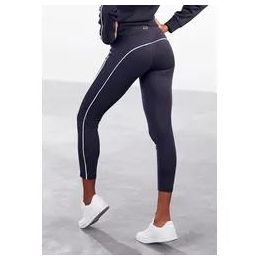 H.I.S. Leggings H.I.S, Damen, Gr. 32/34, N-Gr, blau (marine), Single Jersey, Obermaterial: 95% Baumwolle, 5% Elasthan, unifarben, Basic, figurbetont lang, Hosen Leggings, mit schmalen Streifen, Loungewear