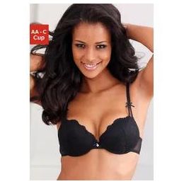 Push-up-BH Lascana, Damen, Gr. 85, Cup C, schwarz, Spitze, Obermaterial: 92% Polyamid, 8% Elasthan, BHs Push-up-BH, mit Jacquardspitze und herausnehmbaren Kissen, Dessous