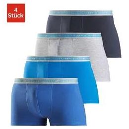 Boxer AUTHENTIC UNDERWEAR "Boxershorts f&uuml;r Herren", Herren, Gr. 3 (XS), 4 Stk., blau (blau, t&uuml;rkis, grau, meliert, marine), Jersey, Obermaterial: 95% Baumwolle, 5% Elasthan, unifarben, Unterhosen, schwarzer Webbund mit Logoschriftzug