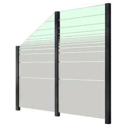 Zaun STAKET PRO, grau (anthrazit), Pfosten: 3 Stk., Aluminium, Glas, Zaunelemente, Glaszaun, Gesamtl&auml;nge: 2,29 m, 3 Pfosten