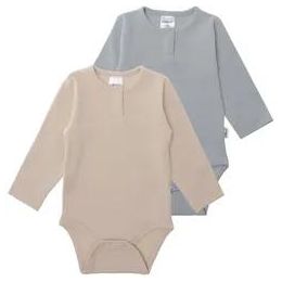 Langarmbody Liliput, Jungen, Gr. 62/68, EURO-Gr&ouml;&szlig;en, blau (beige, blau), 95% Baumwolle, 5% Polyester, unifarben, kurz, Rundhals, Bodys, im 2er-Pack mit Druckkn&ouml;pfen im Schritt