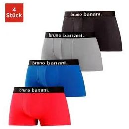 Hipster Bruno Banani, Damen, Gr. L, 4 Stk., bunt (rot, grau, schwarz, navy, uni), Jersey, Obermaterial: 95% Baumwolle, 5% Elasthan, unifarben, k&ouml;rpernah, Unterhosen, knapp sitzende Boxershorts in uni oder gemustert aus Baumwollmischung