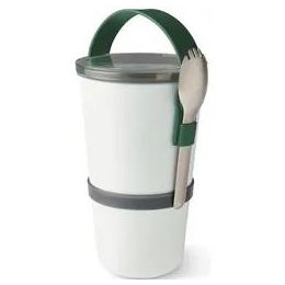 Lunchbox BLACK+BLUM, gr&uuml;n (olive), B:12cm H:20cm, Lebensmittelaufbewahrungsbeh&auml;lter, Lunchbox, 2-in-1, mit Tragegurt und G&ouml;ffel (Gabel-L&ouml;ffel-Kombination), 900 ml
