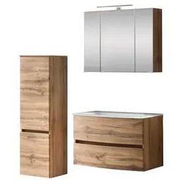 Badezimmer-Set Welltime "Kaunas", braun (wotaneiche), B:120cm H:200cm T:49cm, Kastenm&ouml;bel-Sets, bestehend aus Waschtisch-Set mit Midischrank, Breite 120 cm
