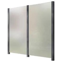 Zaun STAKET PRO, grau, Pfosten: 3 Stk., Aluminium, Glas, Zaunelemente, Glaszaun, Gesamtl&auml;nge: 2,212 m, 3 Pfosten