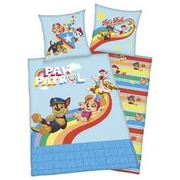 Kinderbettw&auml;sche PAW PATROL "Lets Roll", blau, B/L: 135cm x 200cm, 1 Stk., 1 Stk., Linon, B/L: 80cm x 80cm, Linon, Obermaterial: 100% Baumwolle, Bettw&auml;sche, mit tollem PAW PATROL Motiv