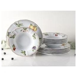 Tafelservice Creatable "Teller Set, Geschirr-Set Flora Orchard", bunt (wei&szlig;, bunt), 12 Stk., Porzellan, Geschirr-Sets, Tafelservice, Service, Fr&uuml;chtedekor, 12 Teile, f&uuml;r 6 Personen
