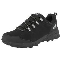 Wanderschuh Jack Wolfskin "REFUGIO TEXAPORE LOW M", Damen, Gr. 44,5, schwarz (schwarz, schwarz), Leder, Textil, Schuhe Wanderschuh, wasserdicht, Trekkingschuh