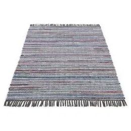 Teppich CarpetFine "Kelim Chindi, Wendeteppich", grau, B:140cm H:6mm L:200cm, Baumwolle, Polyester, Teppiche, Teppich, handgewebt, Fleckerlteppich mit Fransen, auch vielen in L&auml;ufergr&ouml;&szlig;en