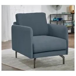 Sessel "CR.450, Designsessel, Loungesessel", blau (blaugrau 534, 73), B:70cm H:85cm T:95cm, NaturLEDER OSKAR (echtes Rindsleder);Chenille COCO (72% Polyester 15% Baumwolle 13% Polyacryl), CREATION BY ROLF BENZ, Sessel, Sessel, Armlehne sehr schmal, Breite 70 cm, Alugussfu&szlig; Umbragrau