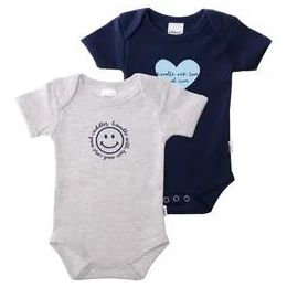Body Liliput "Smiley", Jungen, Gr. 86/92, EURO-Gr&ouml;&szlig;en, grau (dunkelblau, grau), 100% Baumwolle, bedruckt, kurz, Rundhals, Bodys Body, mit praktischem Amineck-Ausschnitt