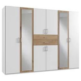 Kleiderschrank wimex "Diver Dreht&uuml;renschrank mit Spiegel, 180, 225 o. 270cm breit", wei&szlig; (wei&szlig;, plankeneichefarben, griffe alu), B:270cm H:207cm T:58cm, Schr&auml;nke, Kleiderschrank, Bestseller Schlafzimmerschrank wahlweise 3 Innenausstattungen, Topseller