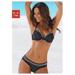 B&uuml;gel-Bikini Lascana, Damen, Gr. 46, Cup G, schwarz, Polyamid, gestreift, unifarben mit Farbeinsatz, Bikini-Sets B&uuml;gel-Bikini, mit gestreiften Eins&auml;tzen