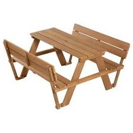 Kindersitzgruppe Roba "Picknick for 4 Outdoor +, Teakholz-Optik", teakholz, optik,, Sitzm&ouml;bel-Sets, Kinder, B/H/T: 89cm x 50,5cm x 107cm, Kindersitzgarniturmit Lehne und 2 Sitzauflagen, Massivholz, mit Lehne; inklusive Sitzauflagen &raquo;Little Stars&laquo;, B:89cm H:50,5cm T:107cm