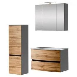 Badezimmer-Set Welltime "Kaunas", grau (wotaneiche, grau), B:120cm H:200cm T:49cm, Kastenm&ouml;bel-Sets, bestehend aus Waschtisch-Set mit Midischrank, Breite 120 cm