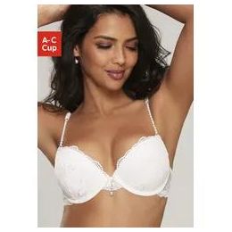 Push-up-BH Lascana, Damen, Gr. 85, Cup B, beige (creme), Spitze, Obermaterial: 60% Polyamid, 35% Polyester, 5% Elasthan, BHs BH Push-up-BH Spitzenw&auml;sche B&uuml;gel-BH Spitzen-BH Hochzeitsw&auml;sche Hochzeitsdessous, mit femininen Perlendetails, sexy Dessous