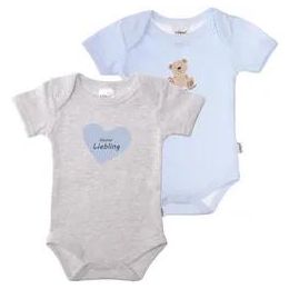 Body Liliput "kleiner Liebling", Jungen, Gr. 74/80, EURO-Gr&ouml;&szlig;en, blau (hellblau, grau), 100% Baumwolle, bedruckt, kurz, Rundhals, Bodys Body, im praktischen Doppelpack