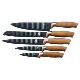 Messer-Set King "Essential", braun (holzfarben, schwarz), Spezialklingenstahl, Kochmesser-Sets, Wellenschliff, Griffe in Holzoptik, im Geschenk-Etui