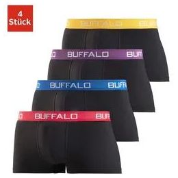 Hipster Buffalo, Herren, Gr. XXL, 4 Stk., bunt (schwarz, bunt), Jersey, Obermaterial: 95% Baumwolle, 5% Elasthan, unifarben, k&ouml;rpernah, Unterhosen, knapp sitzende Boxershorts mit Kontrastbund aus Baumwollmischung