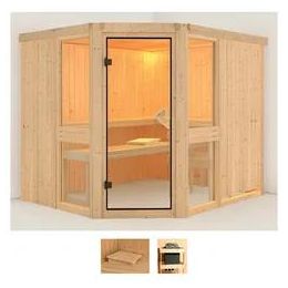 Sauna Karibu "Aline 3", beige (naturbelassen), ohne Ofen, (ohne Ofen), Saunen, ohne Ofen