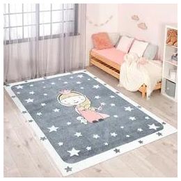 Kinderteppich Carpet City "ANIME893", grau, B:160cm H:11mm L:230cm, Polypropylen (PP), Teppiche, Kinderteppich, Kinderzimmer Teppich Modern mit Mond, Blumen, Wolken, Creme, Multi