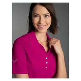 Poloshirt TRIGEMA "TRIGEMA Poloshirt aus Baumwolle mit Kristallsteinen", Damen, Gr. XL, pink (magenta), Single Jersey, 100% Baumwolle, Basic, lang, ohne Ausschnitt, Shirts