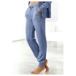 Loungehose BENCH. LOUNGEWEAR, Damen, Gr. 48/50, N-Gr, blau (jeans, meliert), Jersey, Obermaterial: 60% Baumwolle, 40% Polyester, meliert, unifarben, Basic, Basic lang, Hosen Loungehose, mit aufgesetzten Taschen, Loungewear, Topseller
