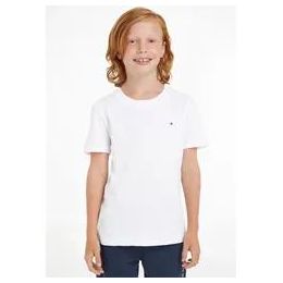 T-Shirt Tommy Hilfiger "BOYS BASIC CN KNIT", Jungen, Gr. 8/128, wei&szlig; (hellwei&szlig;), Jersey, Obermaterial: 100% Baumwolle, unifarben, Basic, Basic schmal h&uuml;ftlang, Rundhals, Shirts T-Shirt, f&uuml;r Kinder bis 16 Jahre