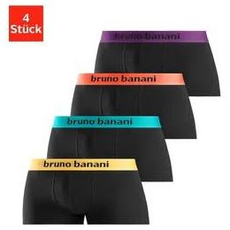 Hipster Bruno Banani, Damen, Gr. L, 4 Stk., bunt (schwarz, orange, schwarz, t&uuml;rkis, schwarz, gelb, schwarz, lila), Jersey, Obermaterial: 95% Baumwolle, 5% Elasthan, unifarben, k&ouml;rpernah, Unterhosen, knapp sitzende Boxershorts mit Logo Webbund aus Baumwollmischung