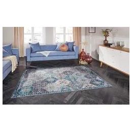Teppich ELLE DECORATION "Kashmir Ghom" Gr. 32, blau (denim), B:120cm H:5mm L:160cm, Polyester, Teppiche, Teppich, Orientalisch, L&auml;ufer, Kurzflor, Vintage, Wohnzimmer, Schlafzimmer