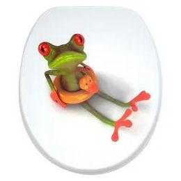WC-Sitz Sanilo "Froggy", bunt (gr&uuml;n, orange, gelb), B:37,7cm L:47cm, MDF - Mitteldichte Holzfaserplatte, WC-Sitze, mit Absenkautomatik