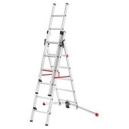 Vielzweckleiter Hailo "S100 ProfiLOT", grau (aluminiumfarben), B:48cm H:190cm L:19cm, Aluminium, Leitern, Aluminium Kombileiter 3-teilig 2x6 + 1x5 Sprossen